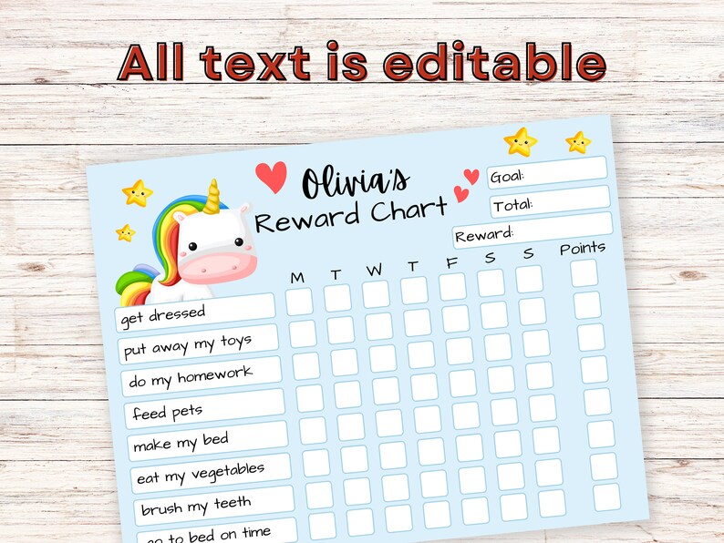 Chore Chart for Kids Printable Girls Unicorn Reward Behavior ...
