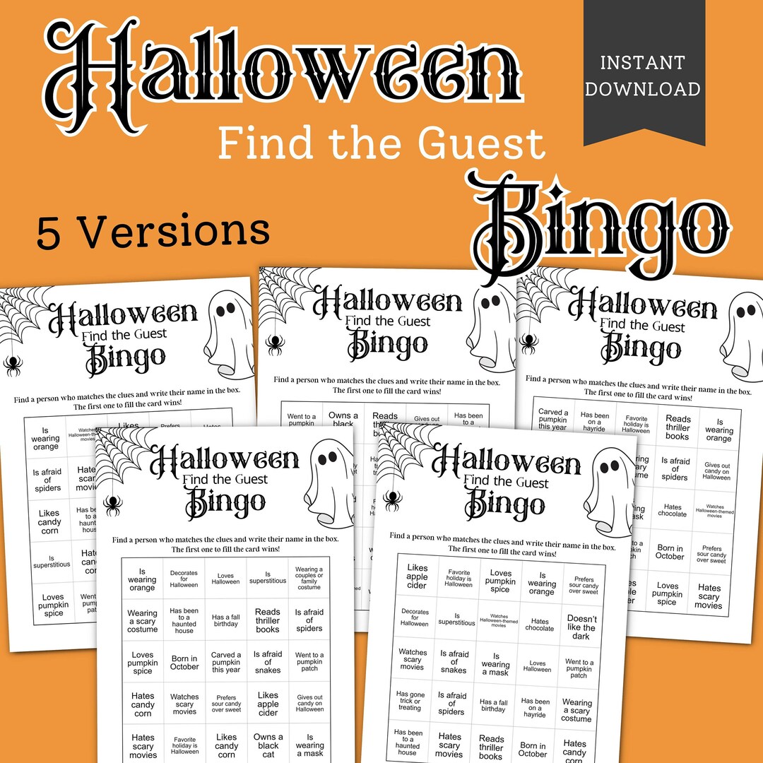 Halloween Find the Guest Bingo Game - Printable Mix and Mingle Party ...