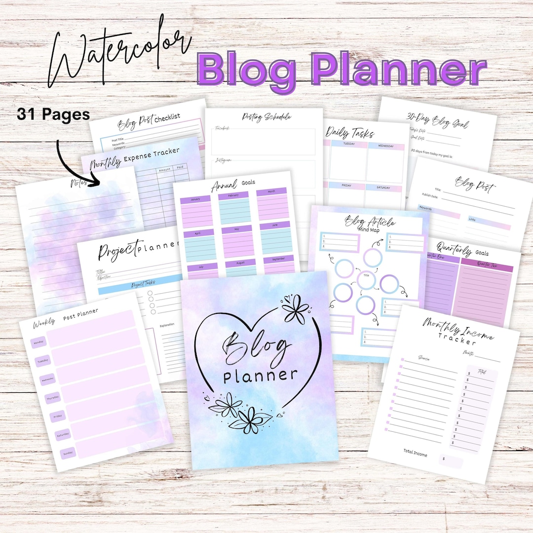 Printable Blog Content Planner - Watercolor Post Planner and Organizer ...