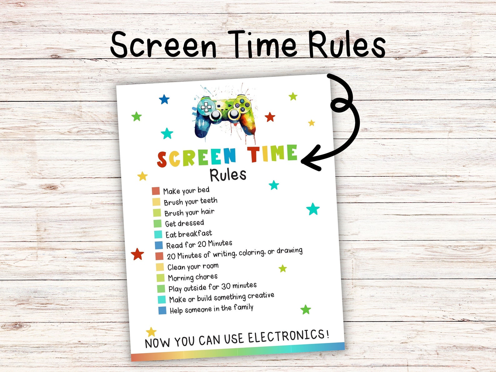Editable Screen Time Rules Printable Chore Chart for Kids With Reward ...