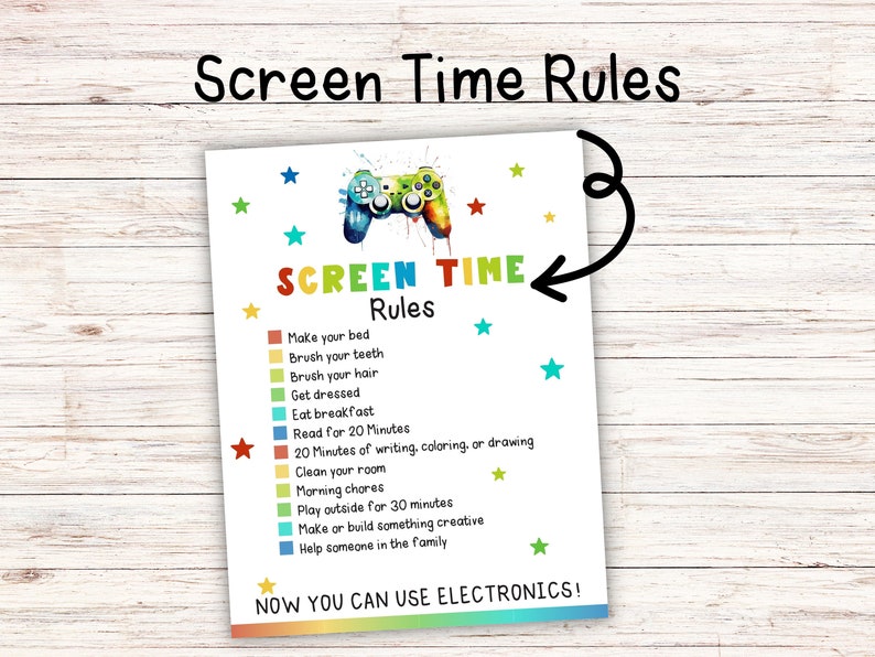 Editable Screen Time Rules Printable Chore Chart for Kids With Reward ...