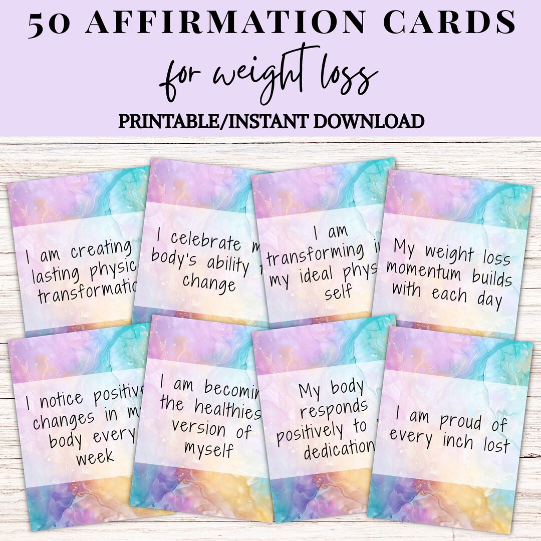 Daily Affirmation Cards for Weight Loss - 50 Printable Positive Self ...