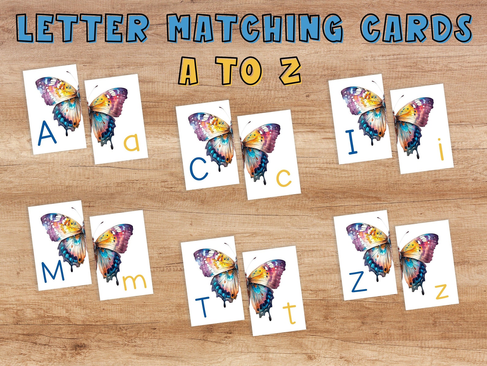 Alphabet Flashcards Butterfly Letter Uppercase and Lowercase - Etsy