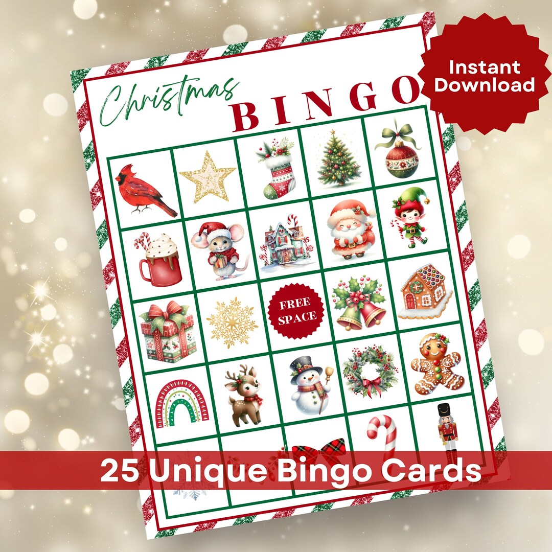 Christmas Bingo - 25 Cards - Family Christmas Activity and Kids ...