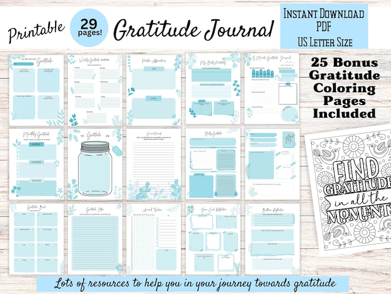 Gratitude Journal Printable Daily Mindfulness Journal Self Care ...