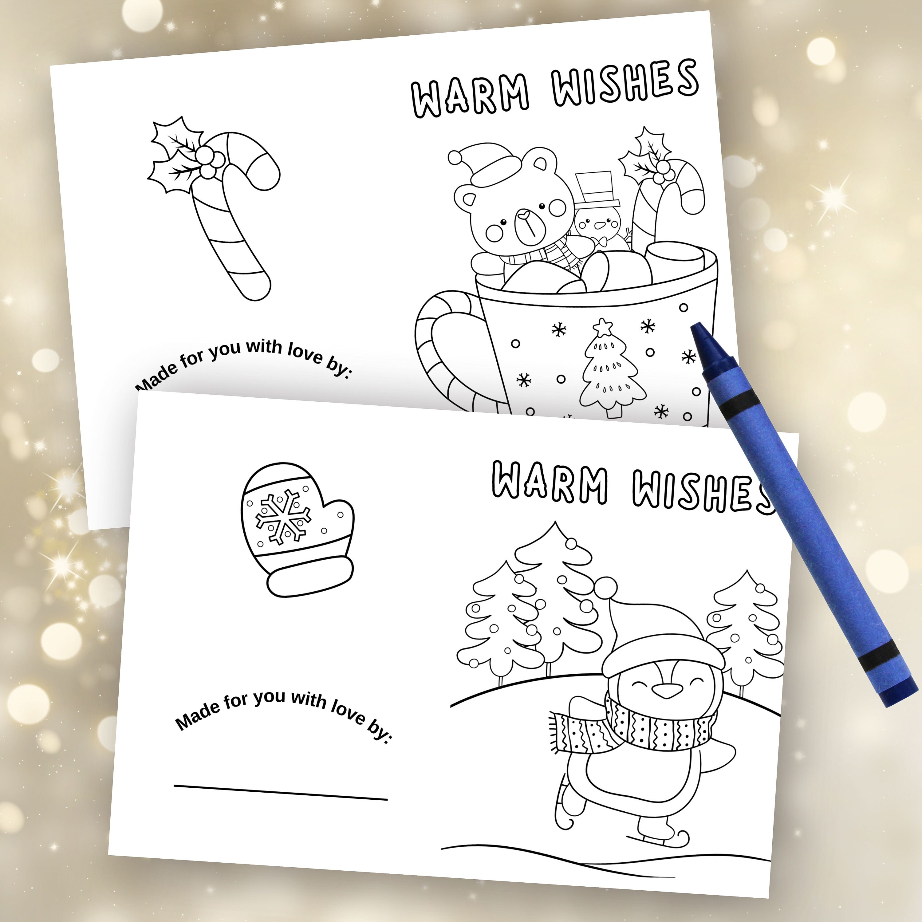 Christmas Coloring Cards 10 Printable Holiday Cards for Kids Winter ...