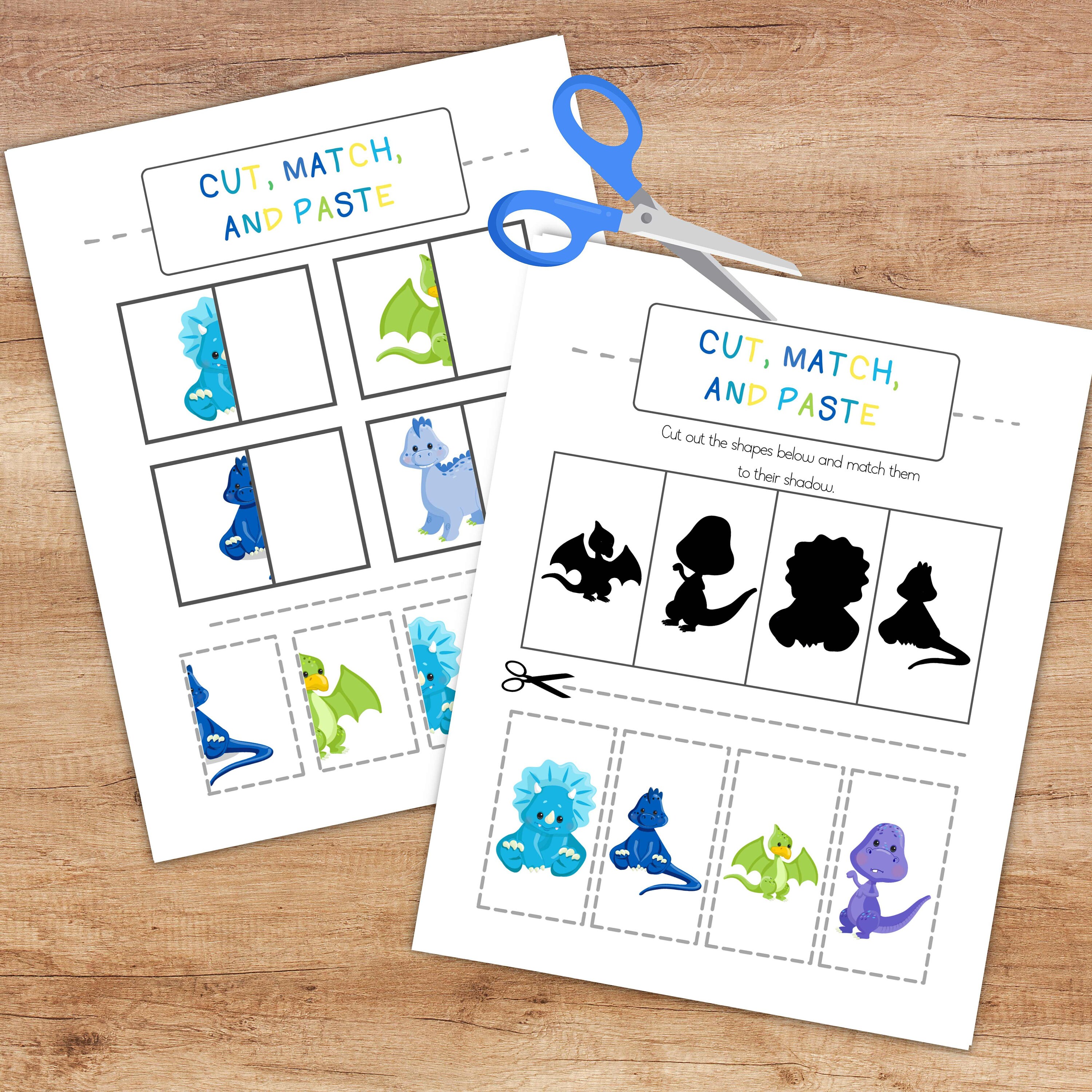 Preschool Cut & Paste Dinosaur Theme Worksheets Printable - Etsy