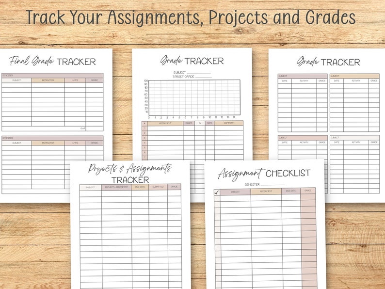 Printable Student Academic Planner Grade Tracker Assignment Exam Prep ...