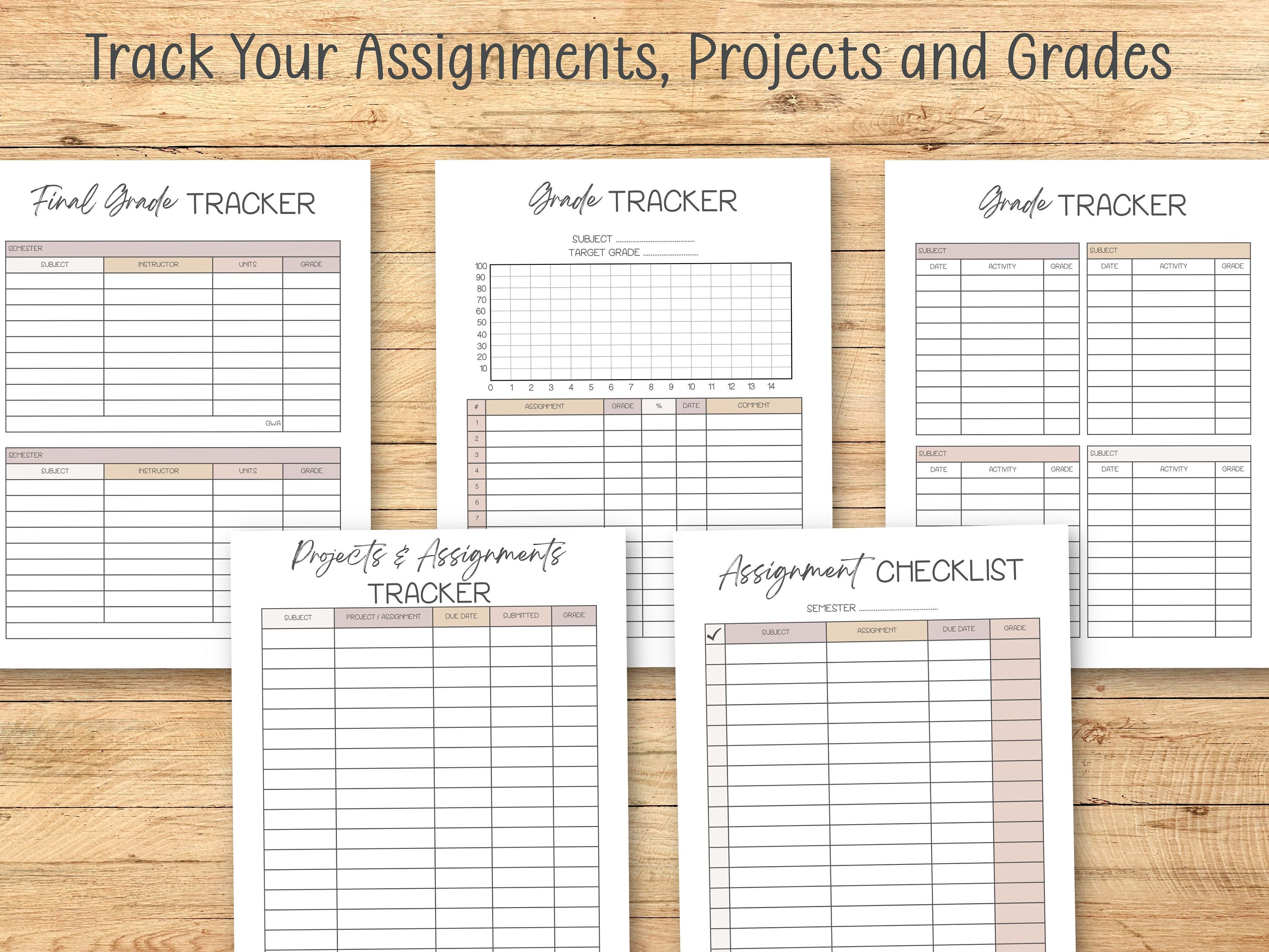 Printable Student Academic Planner Grade Tracker Assignment Exam Prep ...