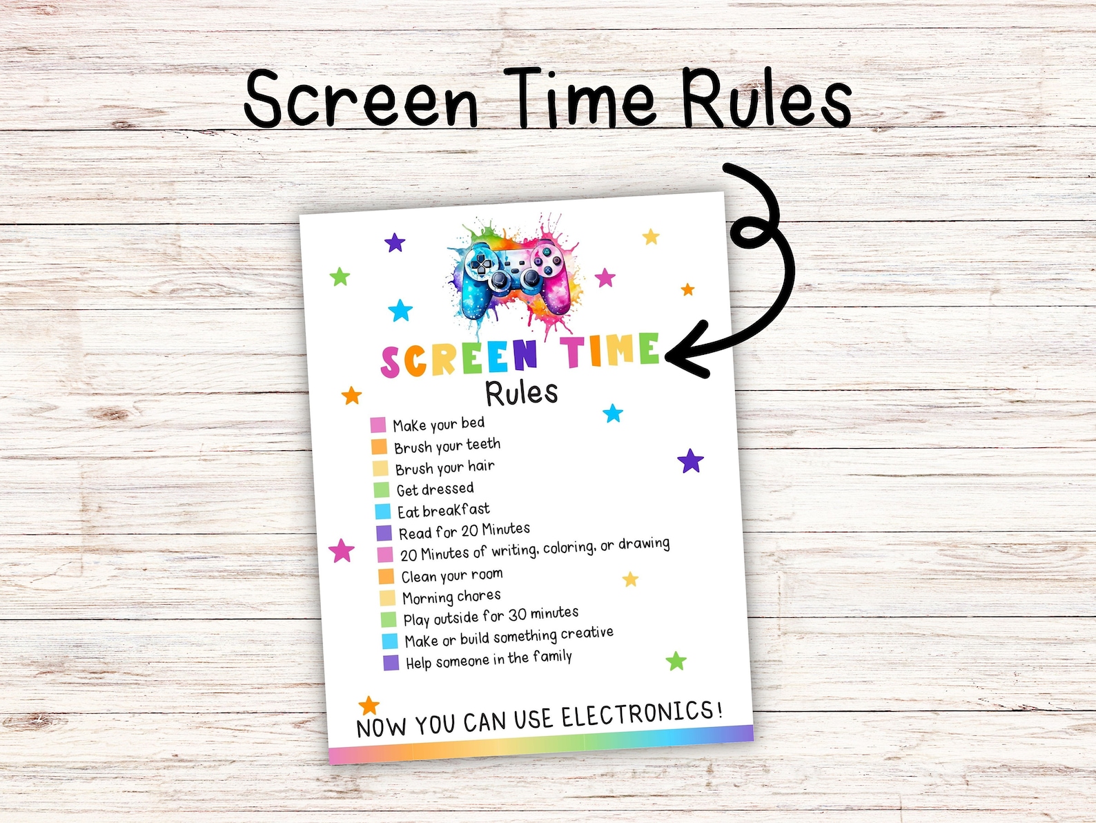 Editable Screen Time Rules Printable Chore Chart for Kids With Reward ...
