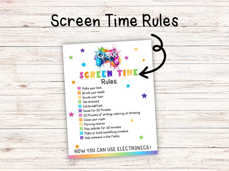 Editable Screen Time Rules Printable Chore Chart for Kids With Reward ...