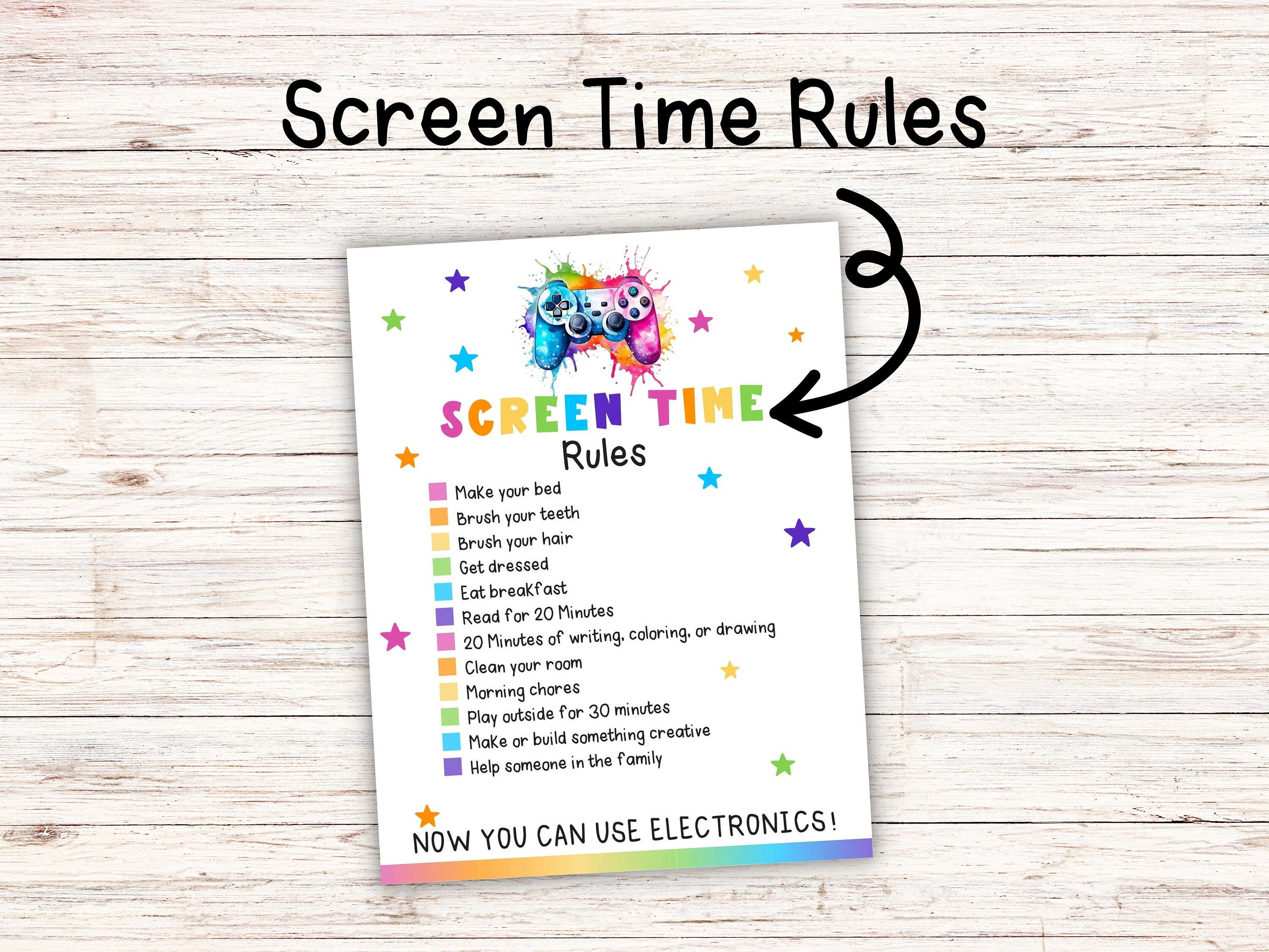 Editable Screen Time Rules Printable Chore Chart for Kids With Reward ...
