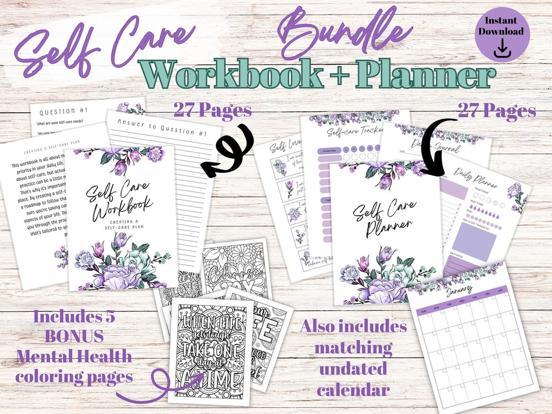 Self Care Planner and Workbook Bundle - Printable Kit for Mental Health ...