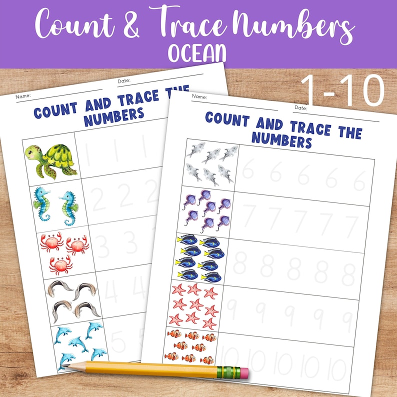 Number Tracing Worksheets Ocean for Preschool Pre-k Math Counting ...