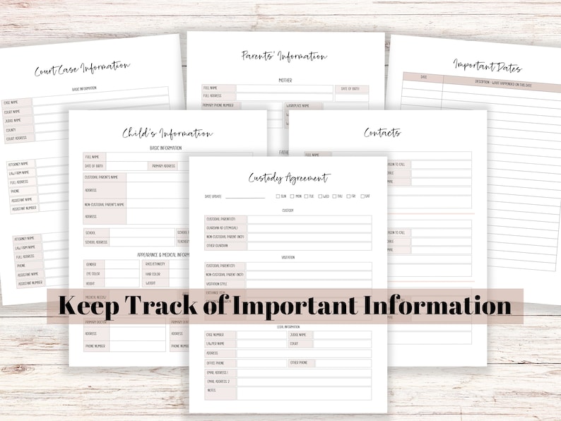 Custody Binder - Printable Planner & Organizer for Child Custody - Log ...