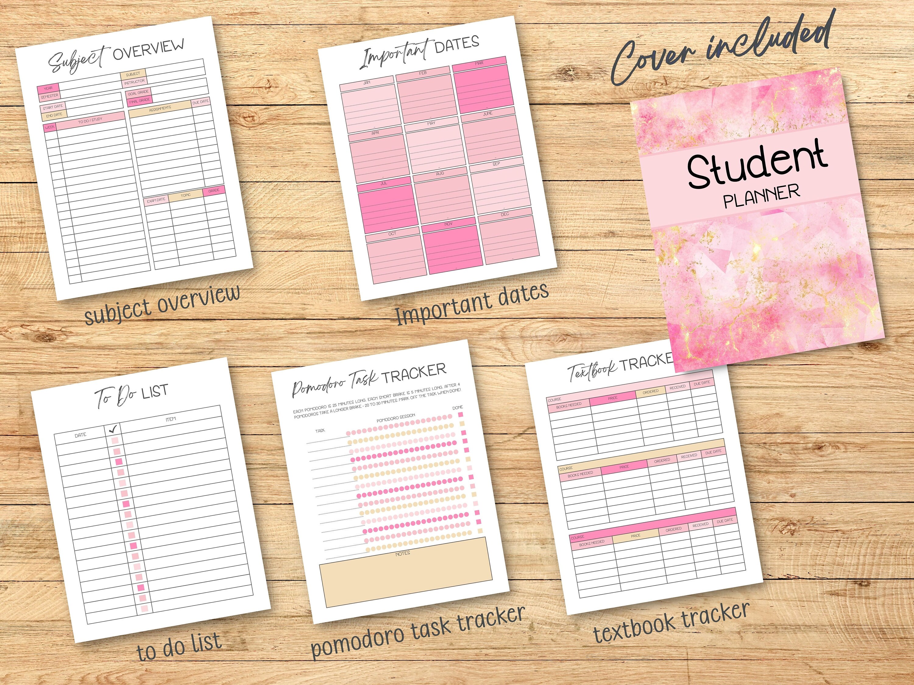 Printable Student Academic Planner Grade Tracker Assignment Exam Prep ...