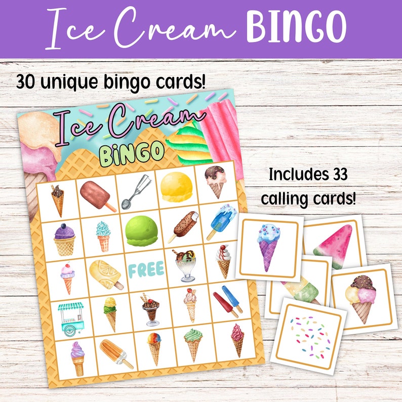 Ice Cream Bingo - 30 Printable Cards for Kids - Classroom or Birthday ...