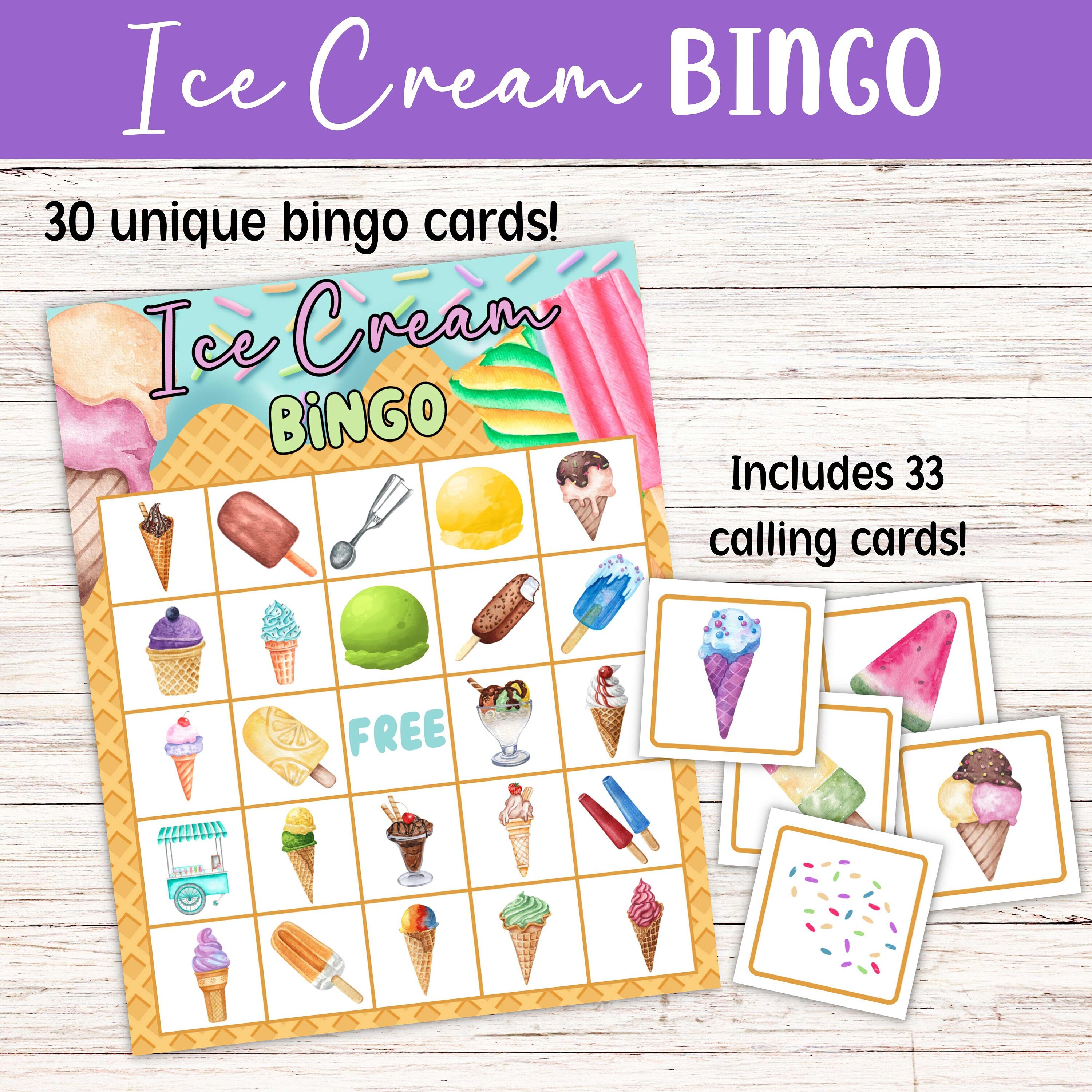 Ice Cream Bingo - 30 Printable Cards for Kids - Classroom or Birthday ...