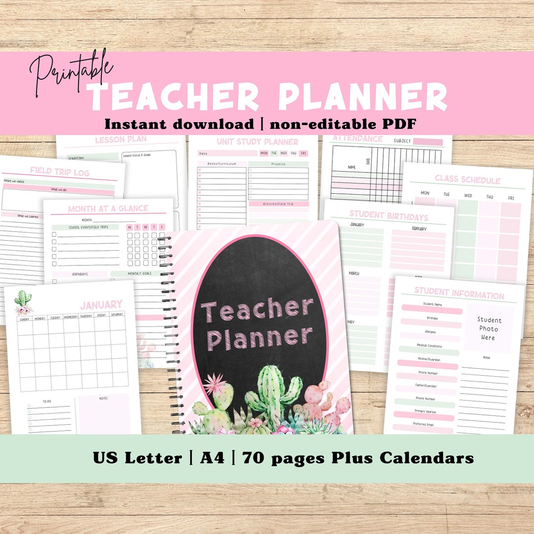 Pink Cactus Teacher Planner Printable - Teaching Binder With Lesson ...