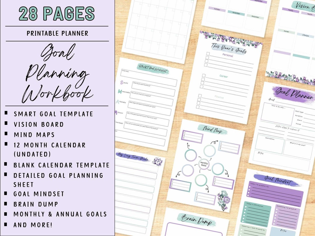 Goal Setting Worksheet Bundle - Printable Planner With SMART Goal ...