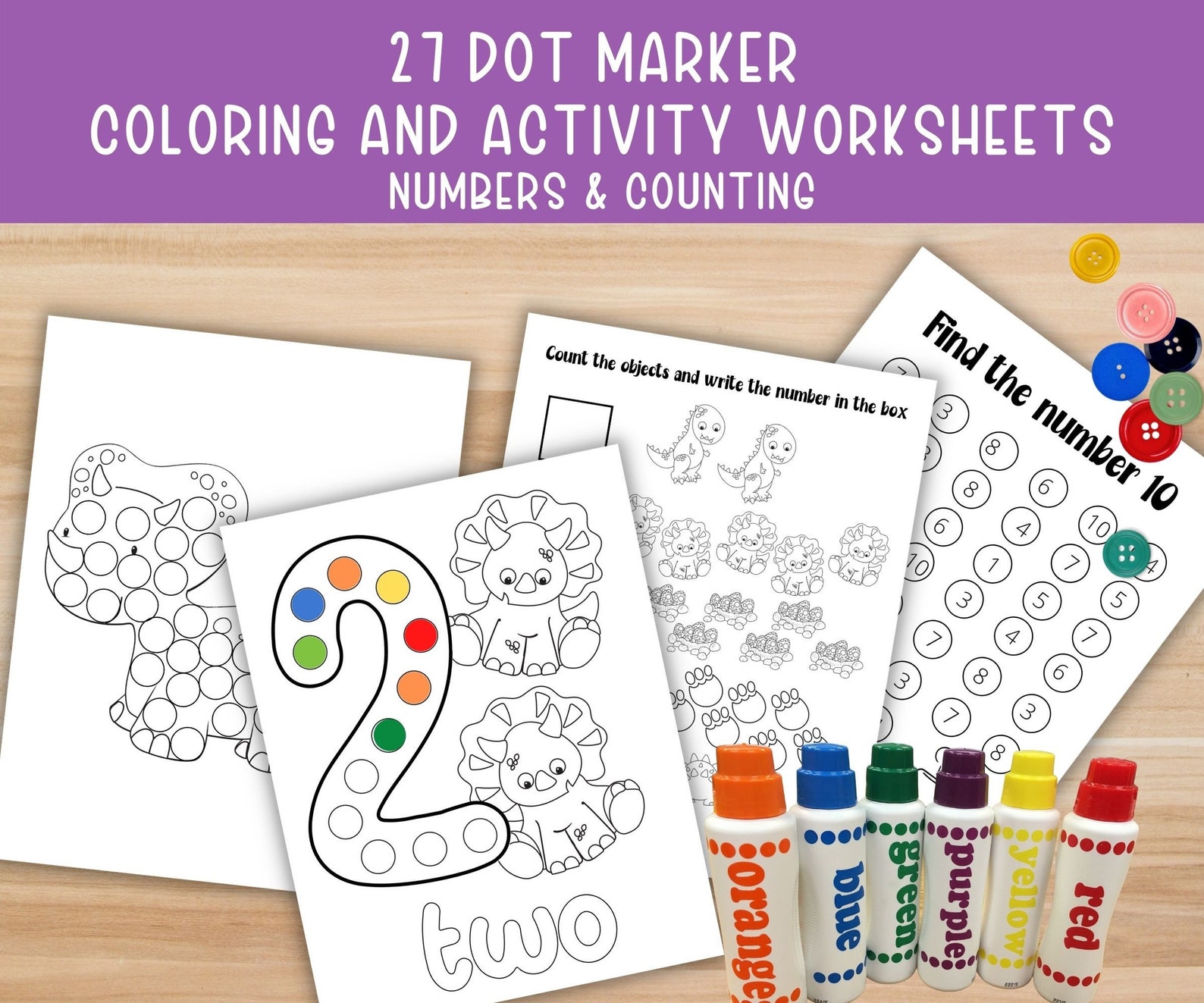Dot Marker Printable - Dinosaur Number Recognition Coloring and ...