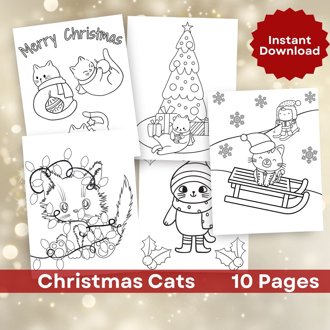 Christmas Cat Coloring Pages - 10 Printable Coloring Sheets for Kids ...