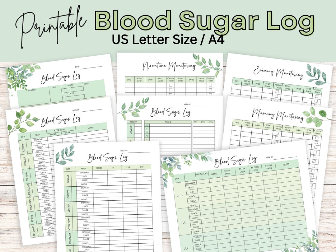 Printable Diabetic Log Book - Blood Sugar Tracker - Diabetes Planner ...