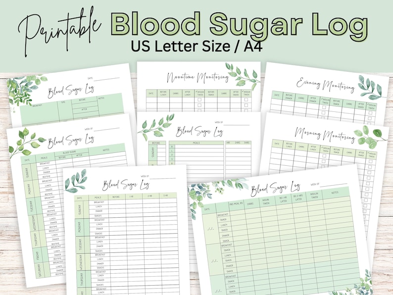 Printable Diabetic Log Book - Blood Sugar Tracker - Diabetes Planner ...