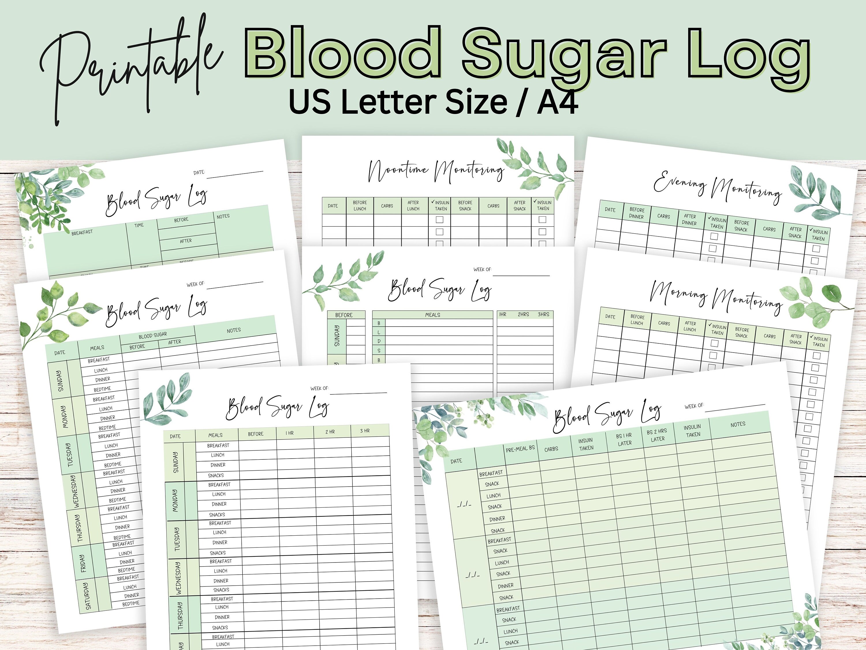 Printable Diabetic Log Book - Blood Sugar Tracker - Diabetes Planner ...