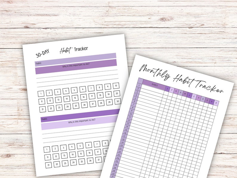 Habit Tracker Printable Purple Bundle of 10 to Track Your Daily and ...