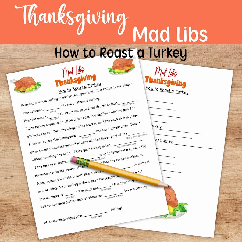 Thanksgiving Mad Libs Game for Kids, Teens, and Adults Funny Fall ...