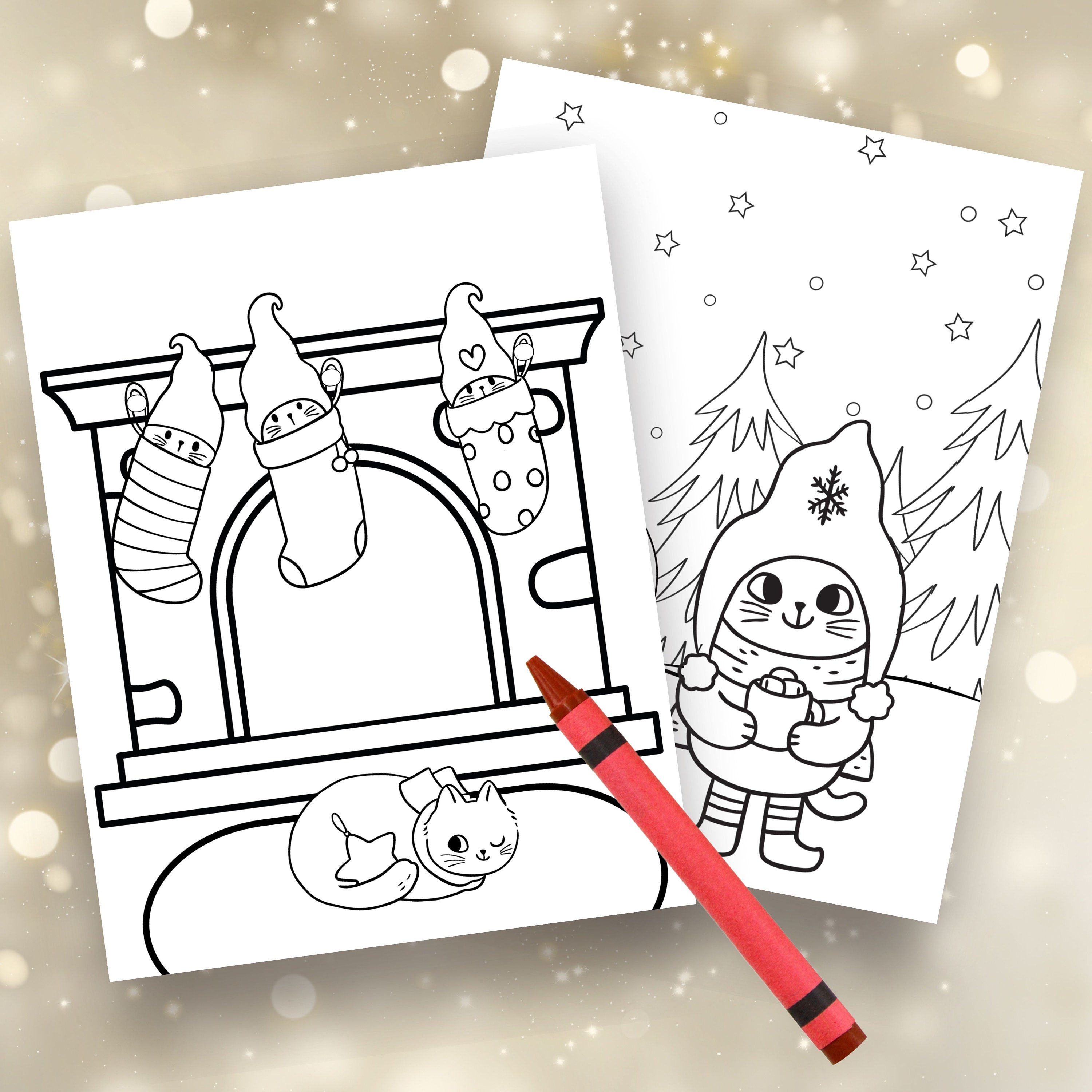 Christmas Cat Coloring Pages - 10 Printable Coloring Sheets for Kids ...