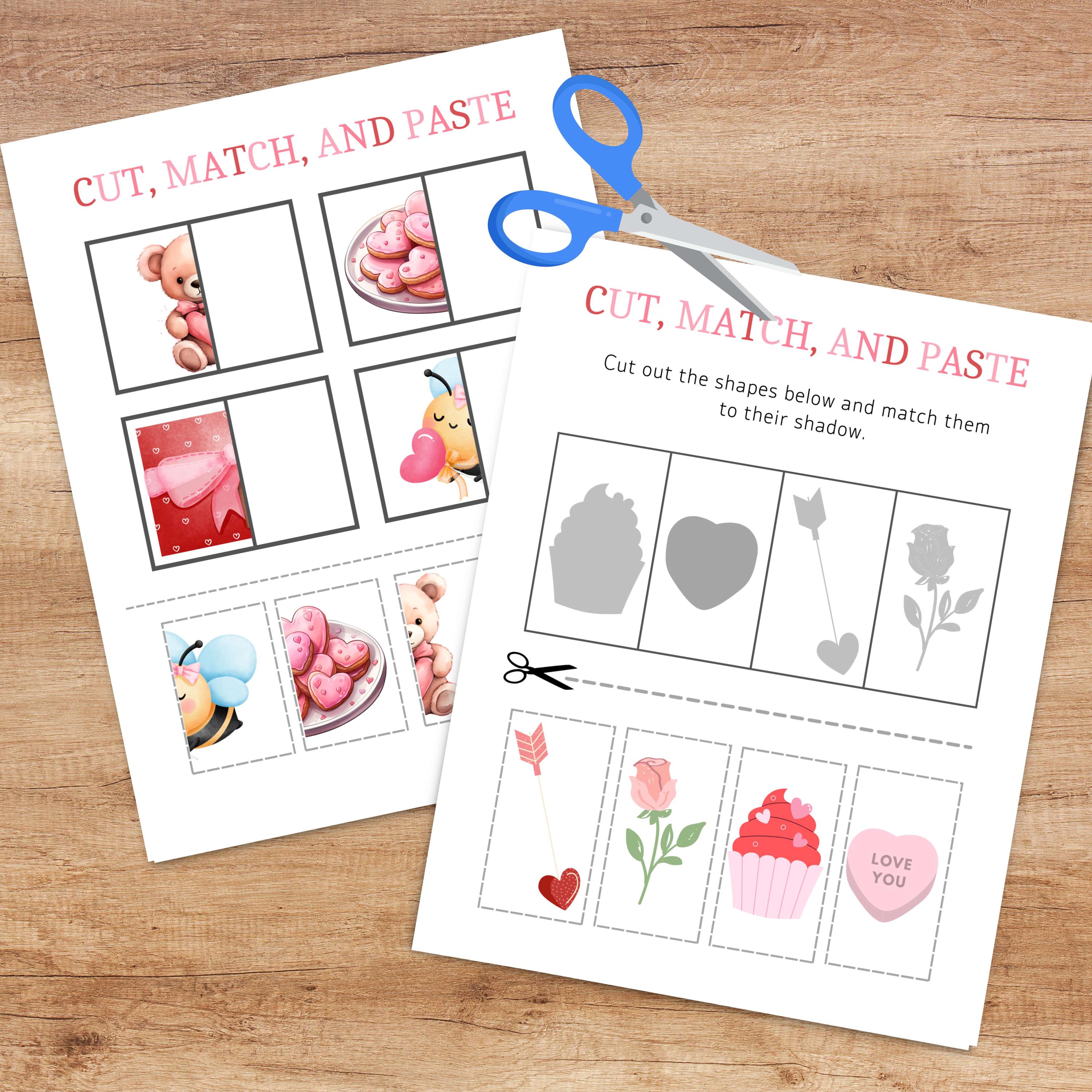 Cut and Paste Preschool Worksheets - Valentine Scissor Skills Glue ...
