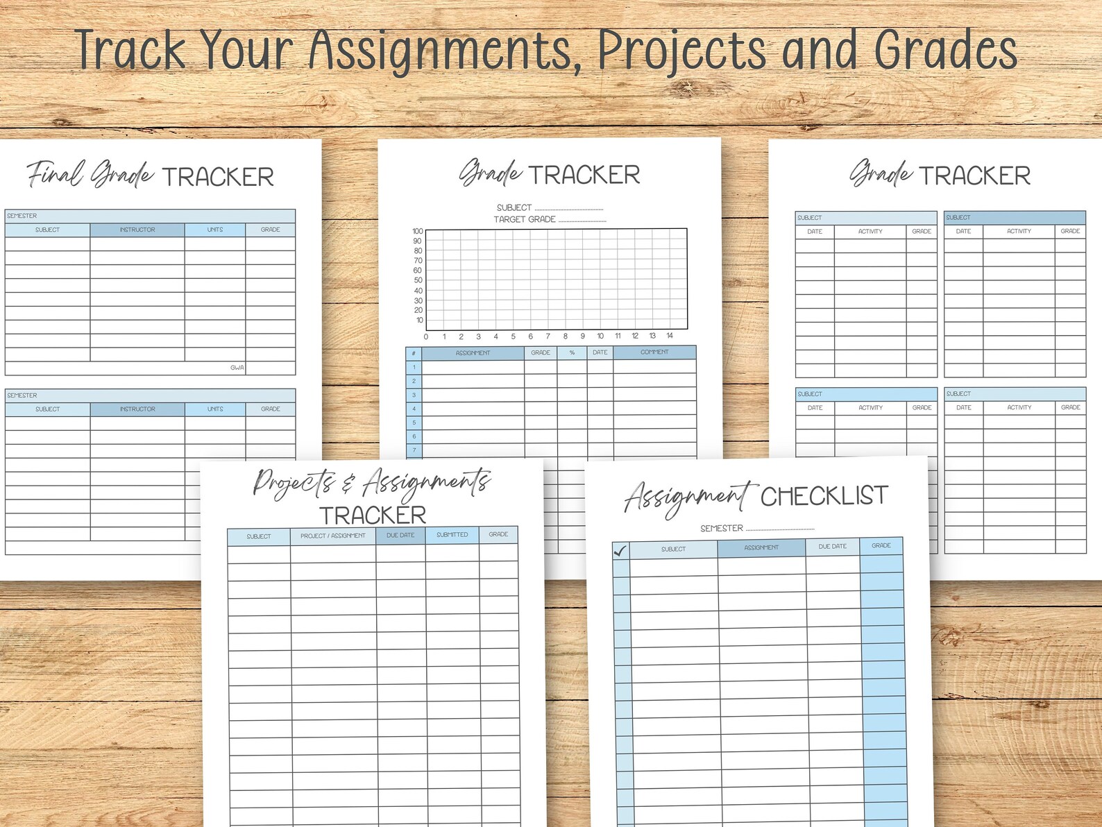 Printable Student Academic Planner - Grade Tracker Assignment Exam Prep ...