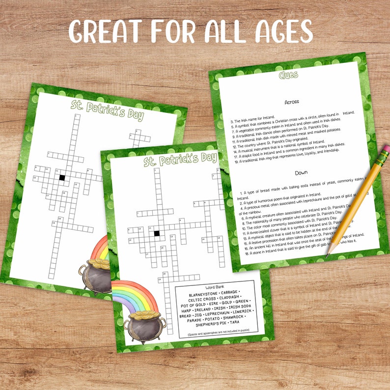 Crucigrama del Día de San Patricio - Juego imprimible para adultos ...
