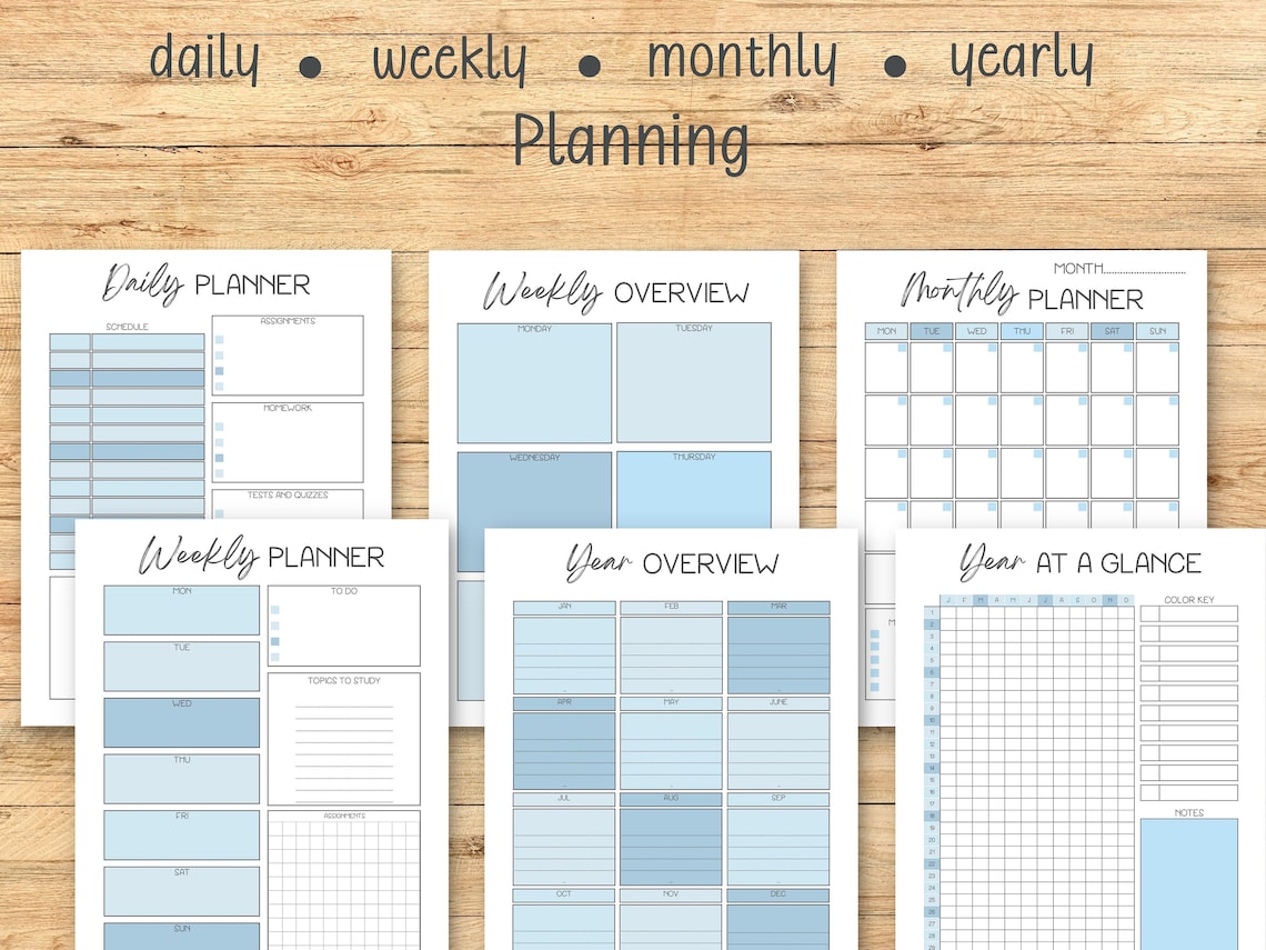 Printable Student Academic Planner - Grade Tracker Assignment Exam Prep ...