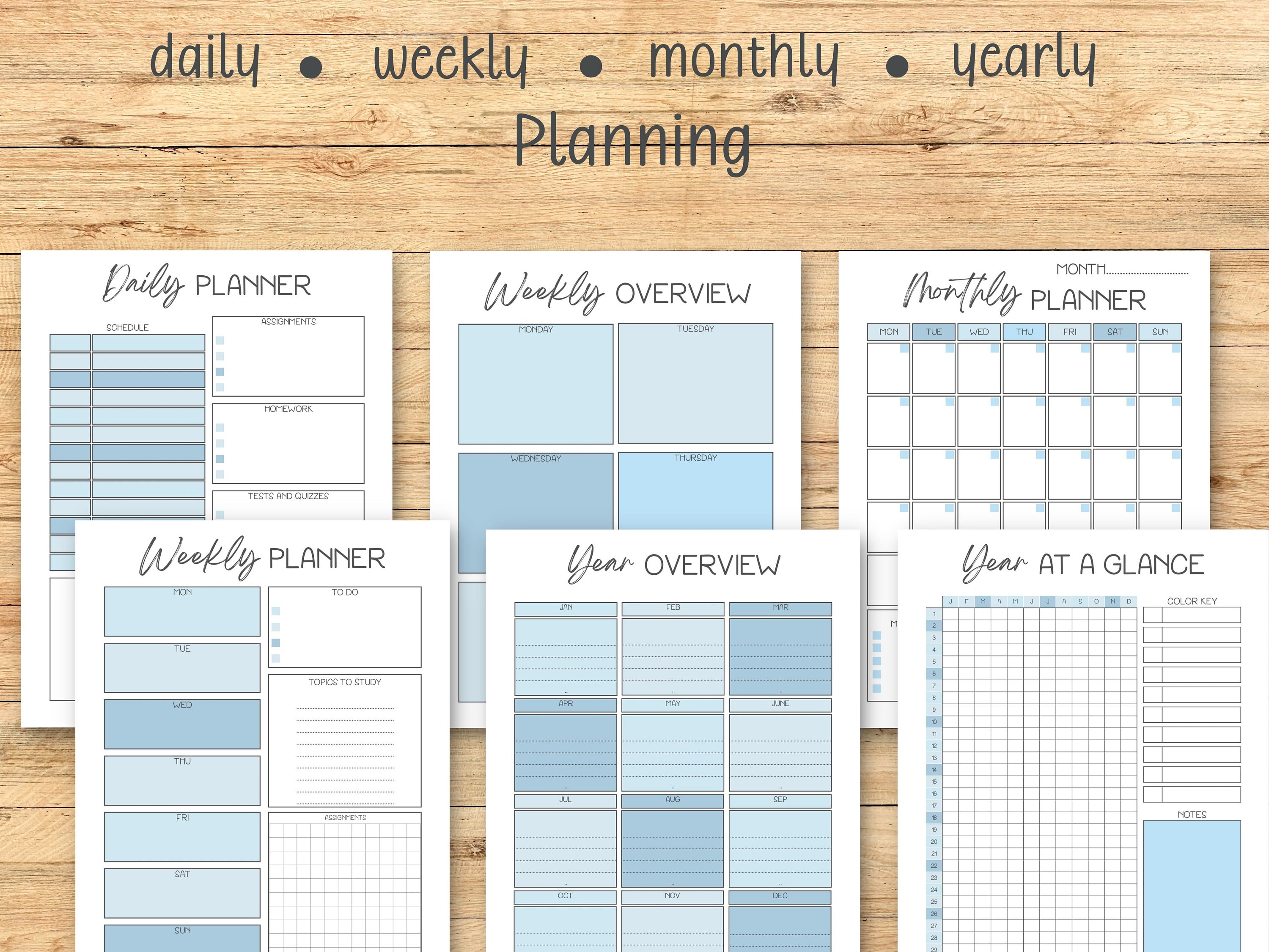 Printable Student Academic Planner - Grade Tracker Assignment Exam Prep ...