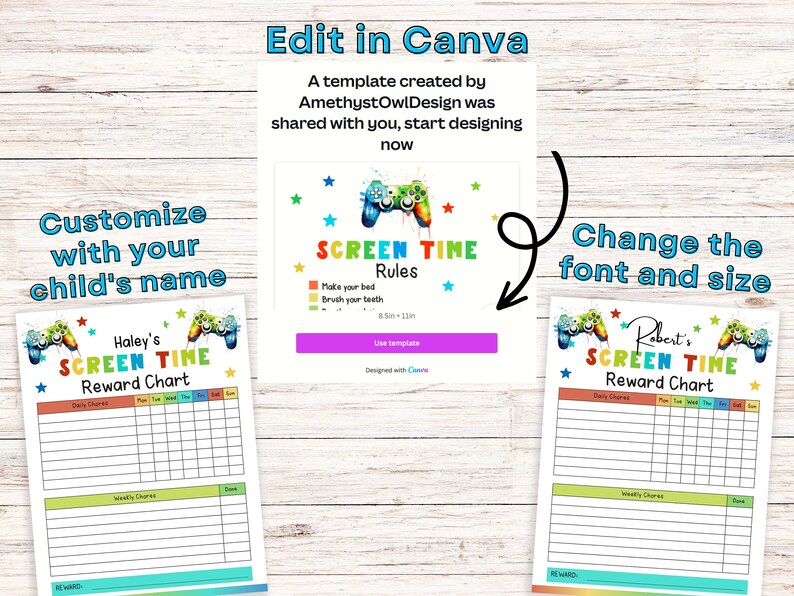 Editable Screen Time Rules Printable Chore Chart for Kids With Reward ...