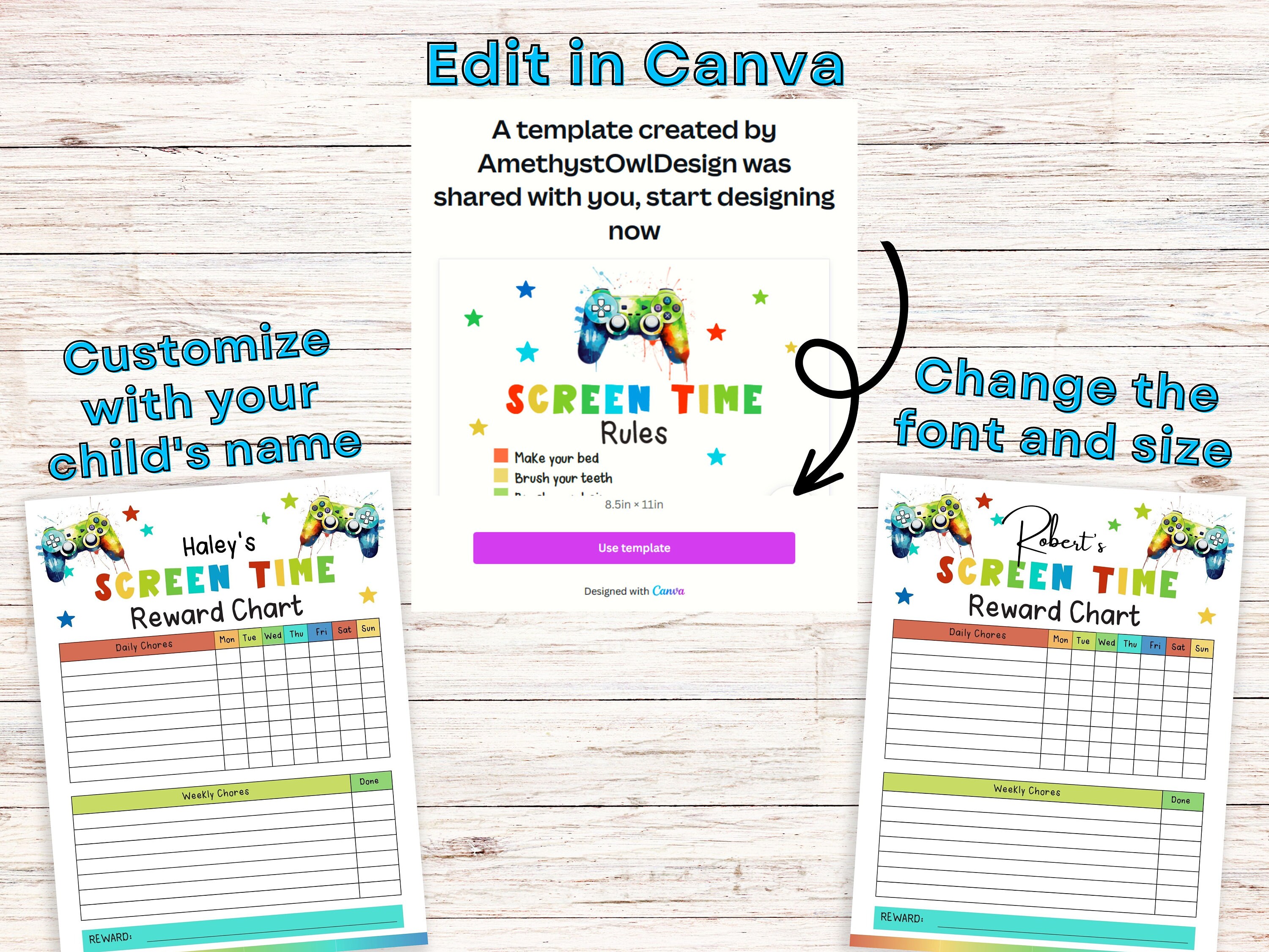 Editable Screen Time Rules Printable Chore Chart for Kids With Reward ...