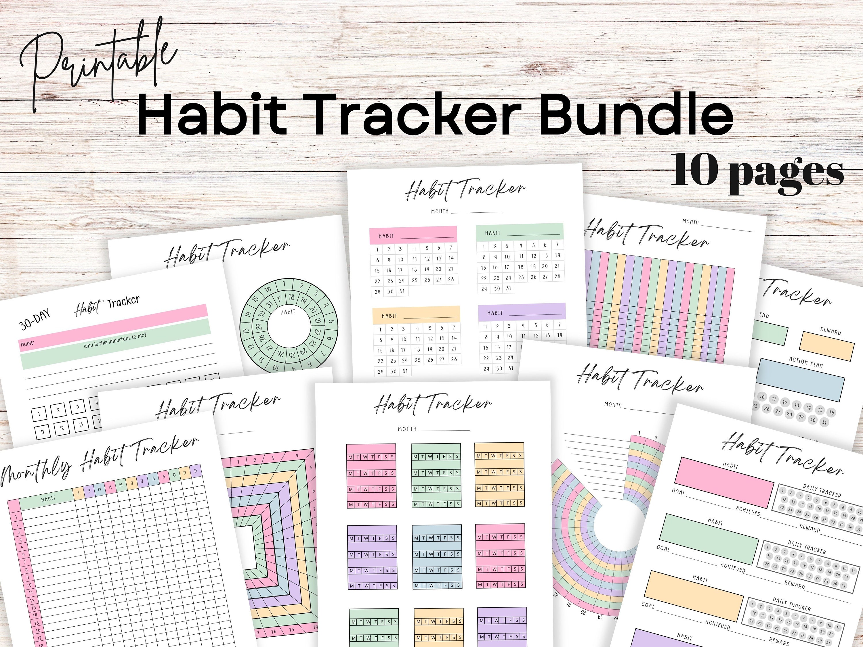 Habit Tracker Printable - Colorful Bundle of 10 to Track Your Daily and ...