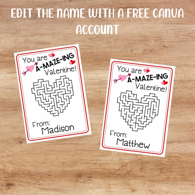 Maze Valentine Cards for Kids - Editable Classroom Valentines - Etsy
