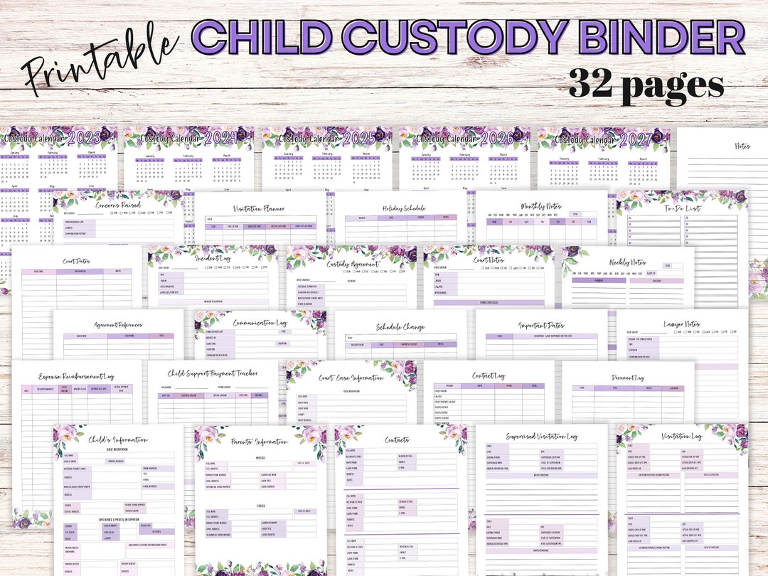 Custody Binder - Printable Planner & Organizer for Child Custody - Log ...