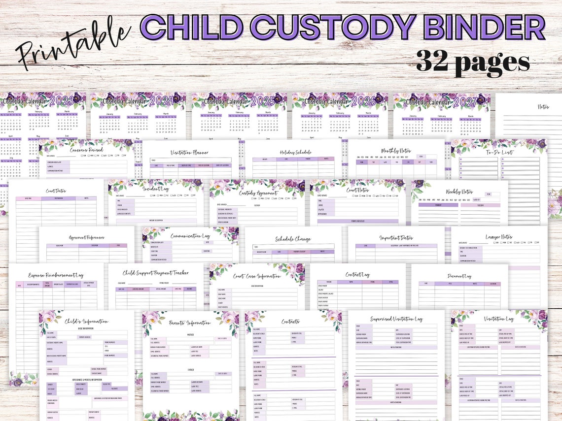 Custody Binder Printable Planner & Organizer for Child Custody Log for ...