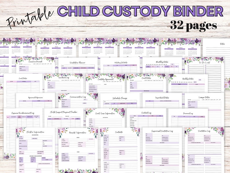 Custody Binder - Printable Planner & Organizer for Child Custody - Log ...