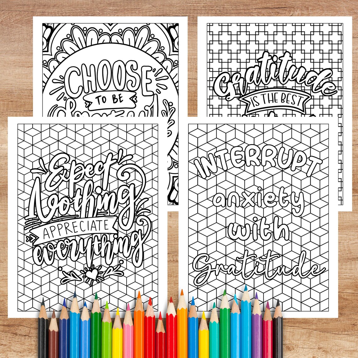 25 Gratitude Coloring Pages for Adults and Teens Printable Self Care ...