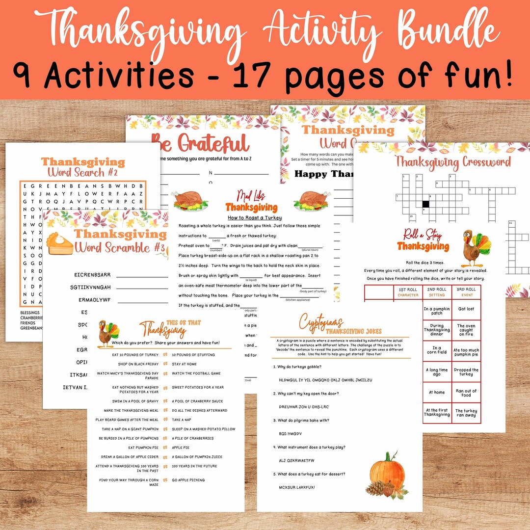 Thanksgiving Games Printable - Bundle of 9 Fun Activities for Kids and ...