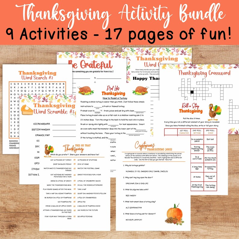 Thanksgiving Games Printable - Bundle of 9 Fun Activities for Kids and ...