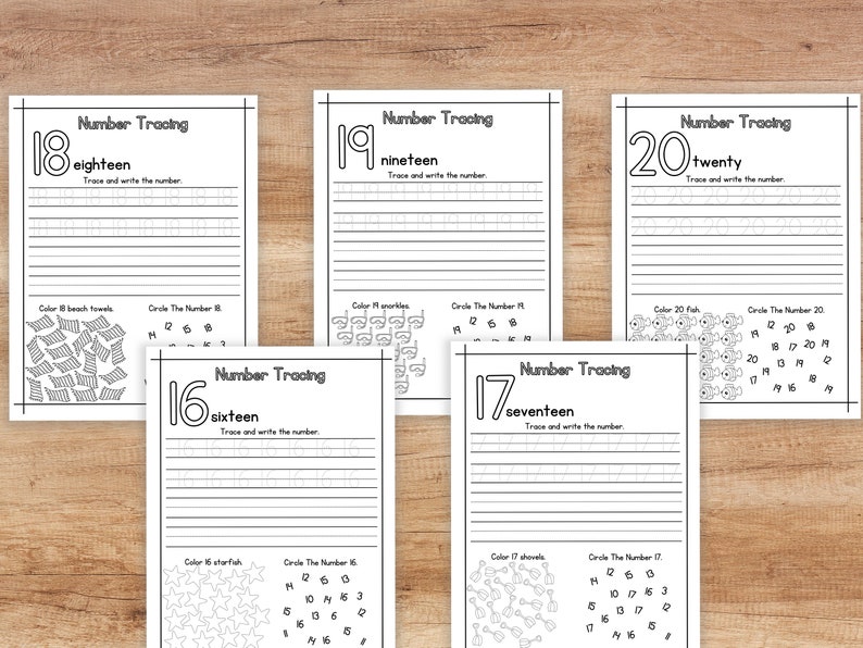 Number Recognition Worksheets 1 to 20 Counting & Tracing for Preschool ...