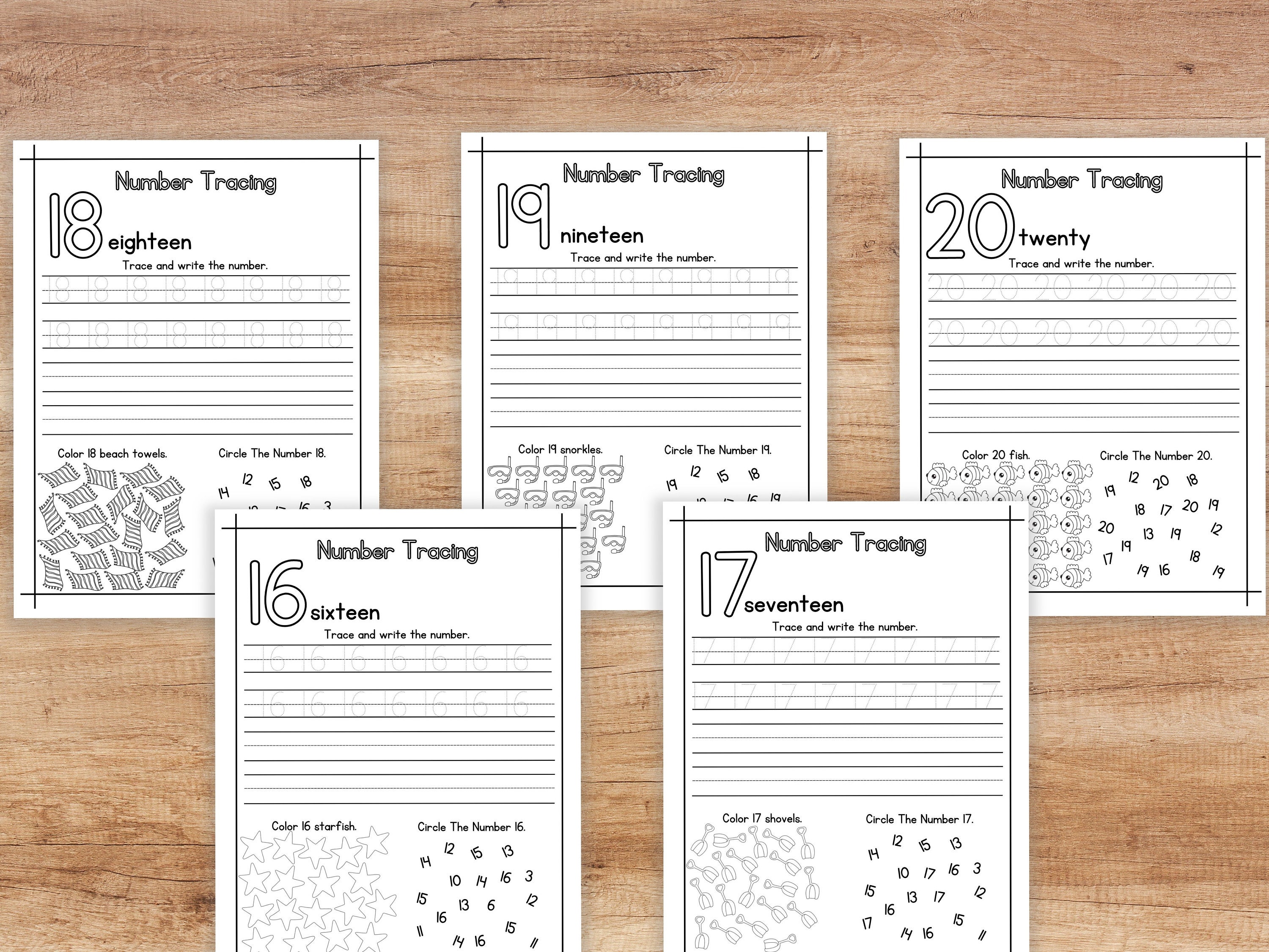 Number Recognition Worksheets 1 to 20 Counting & Tracing for Preschool ...