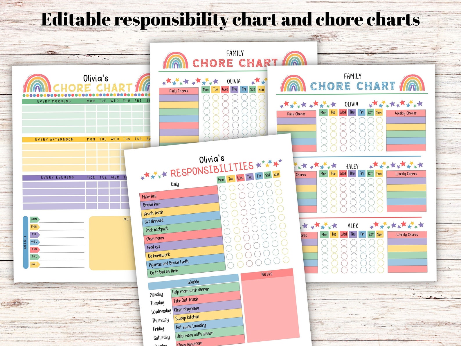 Chore Chart for Kids - Editable Multiple Kids Responsibility Allowance ...